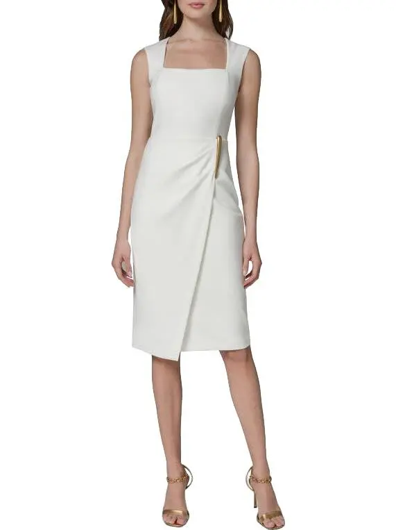 Donna Karan New York Sleeveless Wrap Front Sheath Dress - Cream