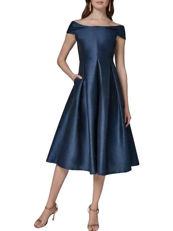 Donna Karan New York Off-the-shoulder Dupioni Fit-and-flare Midi Dress - Nightfall
