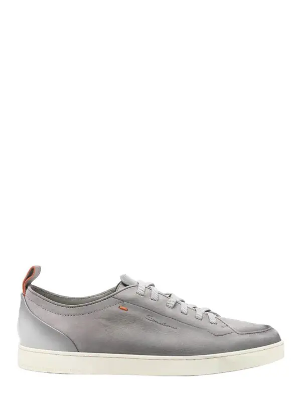 Santoni Logo-debossed Leather Lace-up Sneakers - Grey