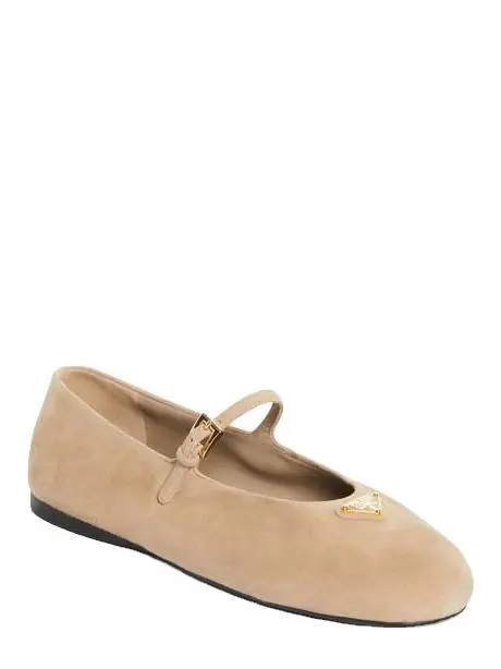 Prada Logo Mary Jane Flat - Sabbia