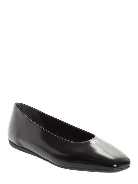 Prada Calfskin Leather Ballerina Flats - Nero