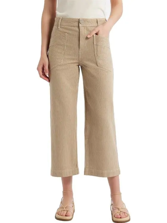 CITY BLUES Stripe Patch Pocket Crop Wide Leg Pants - Burlap