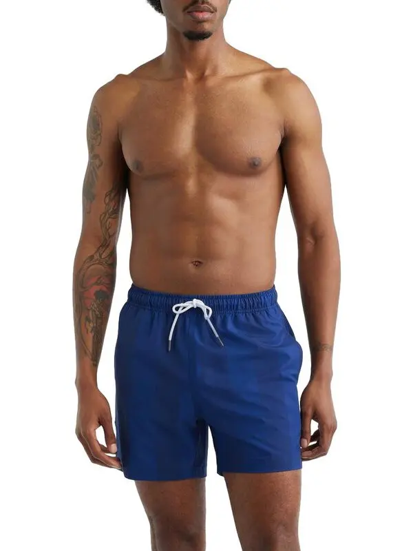 MAVRANS Tonal Stripe Swim Trunks With Compression Liner - Navy