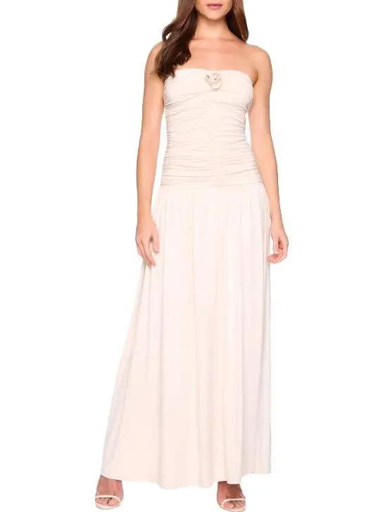 Susana Monaco Strapless Maxi Dress With Floral Detail - Blanched Almond