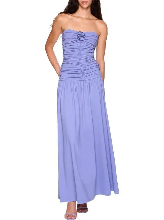 Susana Monaco Strapless Maxi Dress With Floral Detail - Blue Velvet