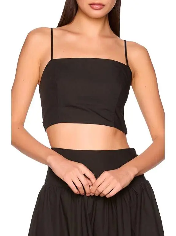 Susana Monaco Smocked Back Crop Cotton Poplin Top - Black