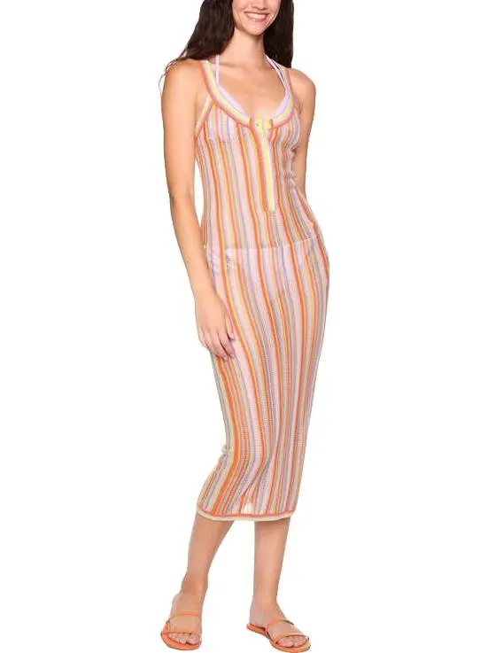 Susana Monaco Striped Open Stitch Sweater Midi Dress - Apricot/potion