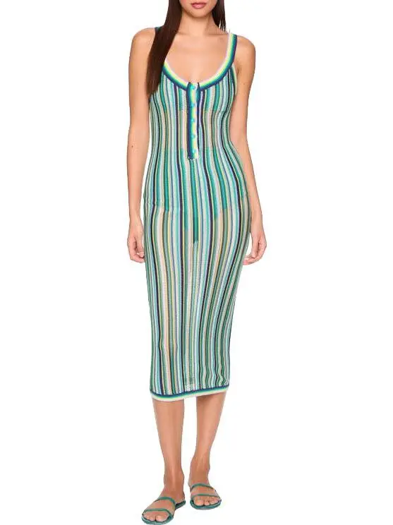 Susana Monaco Striped Open Stitch Sweater Midi Dress - Nightlife/fern