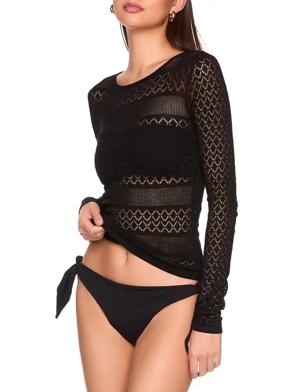 Susana Monaco Pointelle Knit Long Sleeve Sweater - Black