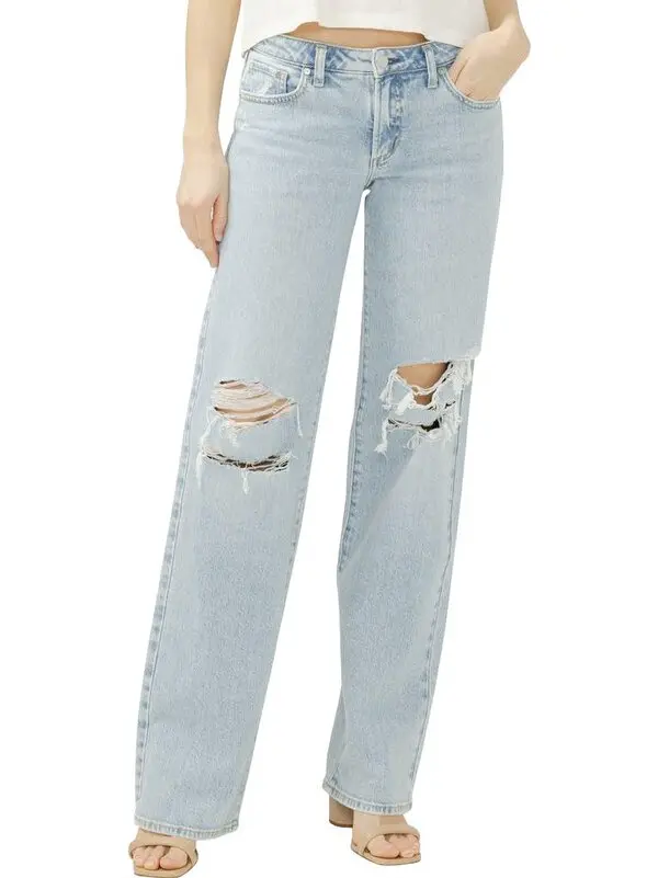 SILVER JEANS CO. Loose & Low Baggy Fit Jeans - Barefoot
