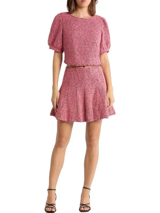 SUGARLIPS Jenavy Tweed Flare Mini Skirt - Coral-mul