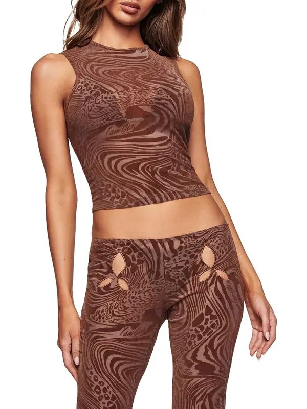 I.AM.GIA Amina Burnout Print Crop Tank - Chocolate Brown
