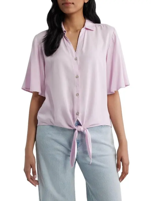 BEACHLUNCHLOUNGE Roxanna Tie Hem Shirt - Lilac Snow