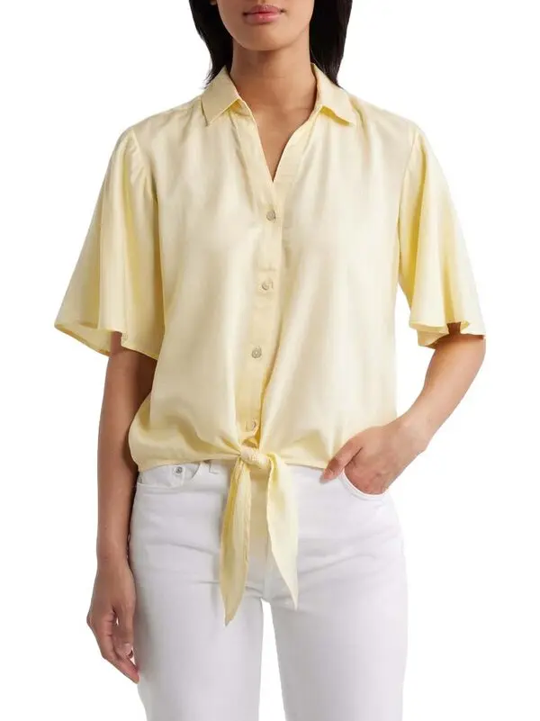 BEACHLUNCHLOUNGE Roxanna Tie Hem Shirt - Pale Banana