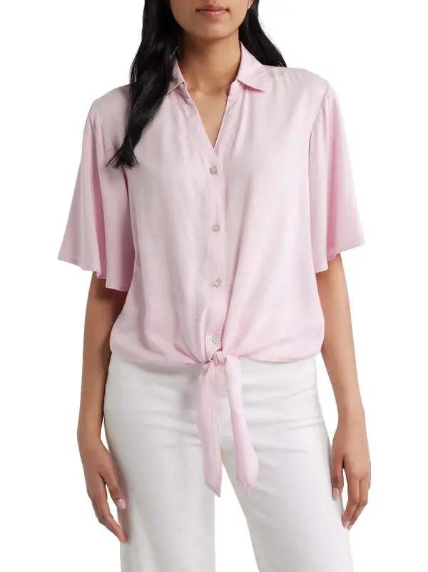 BEACHLUNCHLOUNGE Roxanna Tie Hem Shirt - Pale Pink