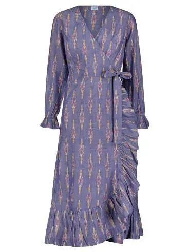 MER ST. BARTH Genevieve Ruffle Wrap Midi Dress - Blue