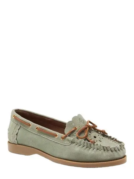 Free People Suede Floral Cutout Boat Shoe - Mint Suede