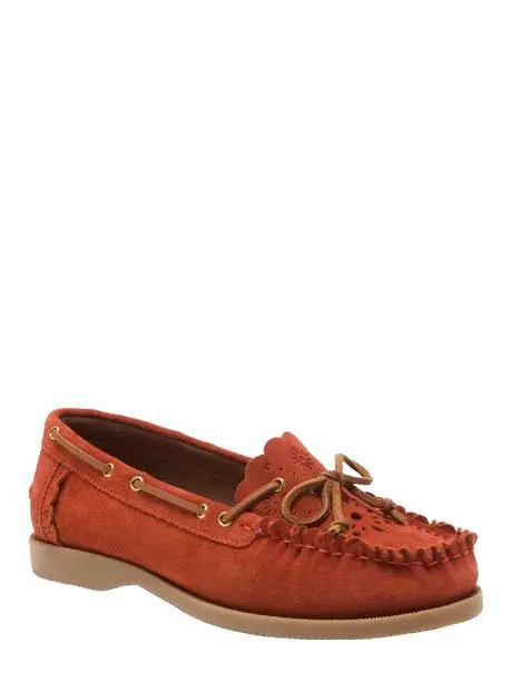 Free People Suede Floral Cutout Boat Shoe - Rust Suede