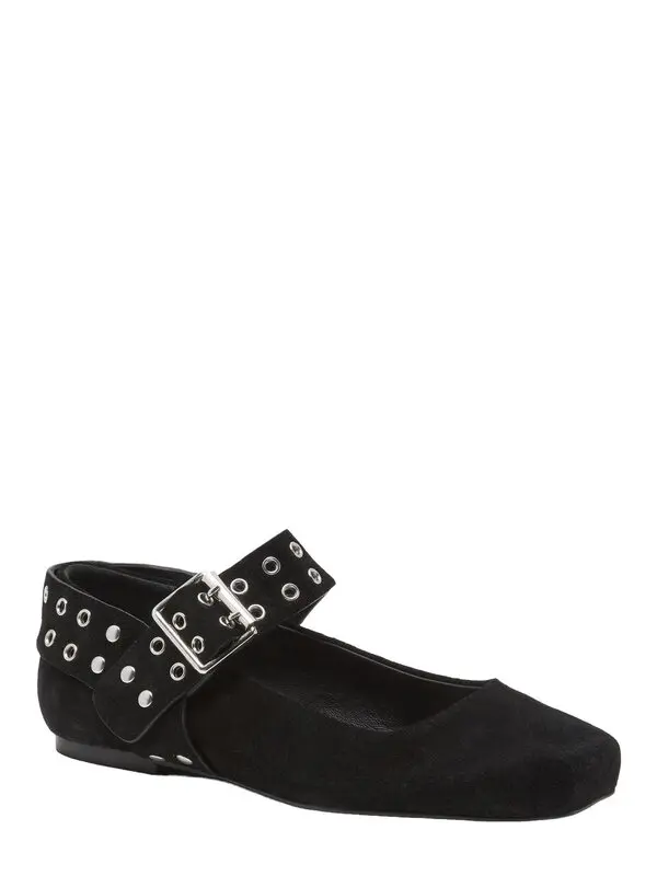 Free People Maggie Mary Jane Flat With Grommets And Studs - Black Suede