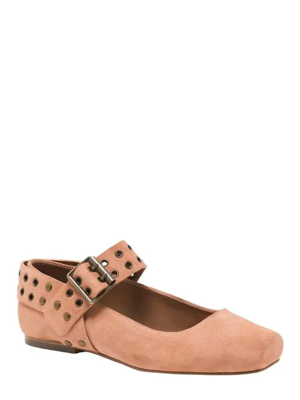 Free People Maggie Mary Jane Flat With Grommets And Studs - Rose Suede