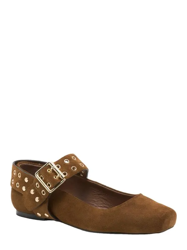 Free People Maggie Mary Jane Flat With Grommets And Studs - Toffee Suede