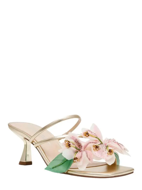 Betsey Johnson Beaded Floral Heeled Sandal - Light Gold