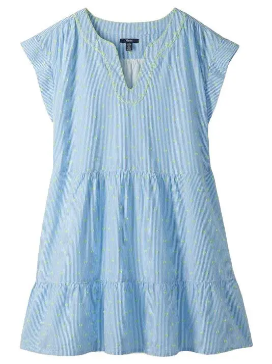 HATLEY Emerson Stripe Embroidered Clip Dot Cotton Blend Dress - Blue
