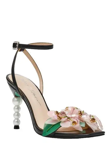 Betsey Johnson Kasie Beaded Flower Ankle Strap Sandal - Black
