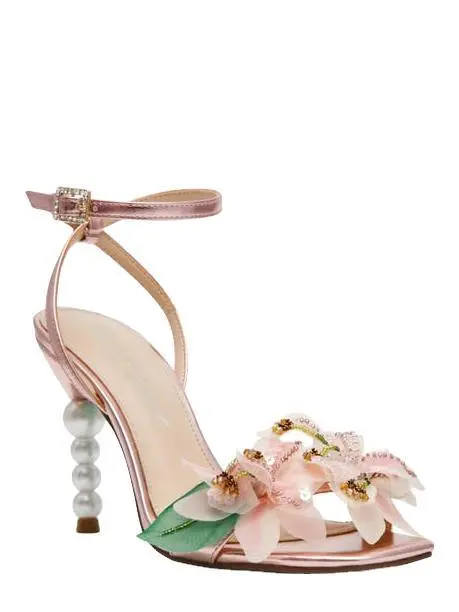 Betsey Johnson Kasie Beaded Flower Ankle Strap Sandal - Light Pink