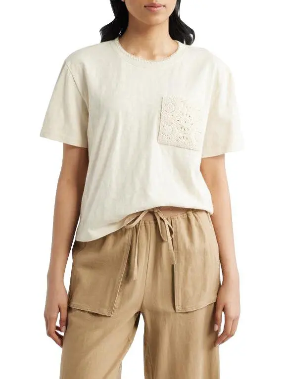 CITY BLUES Crocheted Pocket T-shirt - Parchment
