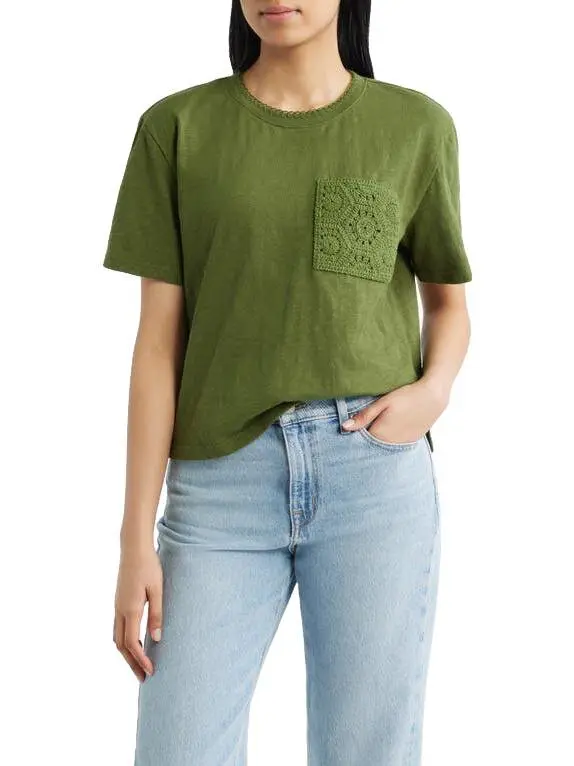 CITY BLUES Crocheted Pocket T-shirt - Pine