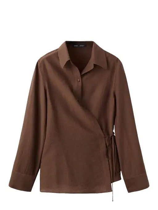 Mango Long Sleeve Wrap Shirt With Side Tie - Brown