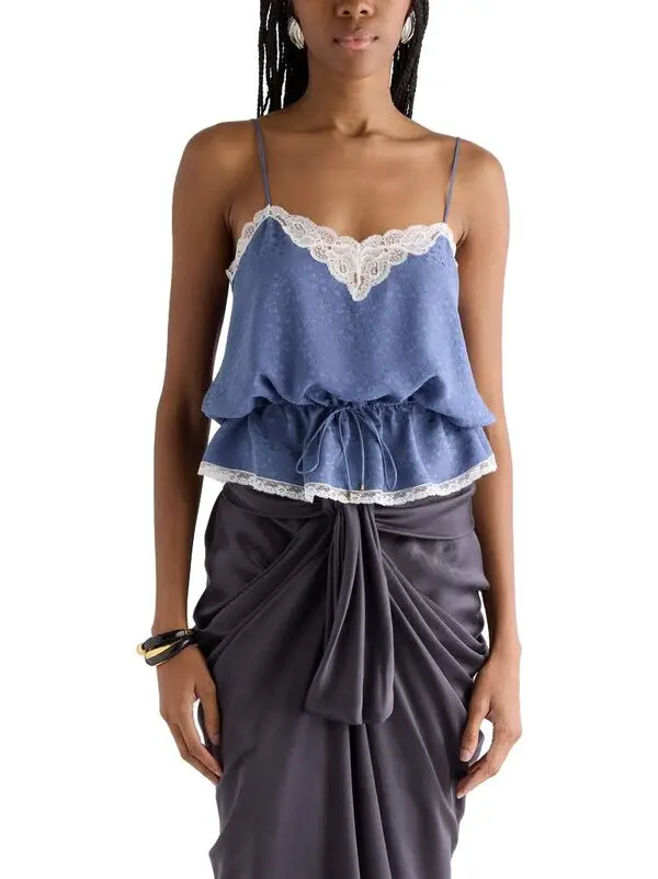 Chloé Lace Trim Floral Silk Jacquard Camisole Top - Washed Blue