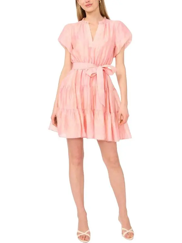 Vince Camuto Tiered Ruffle Dress With Tie Waist - Summer Rose