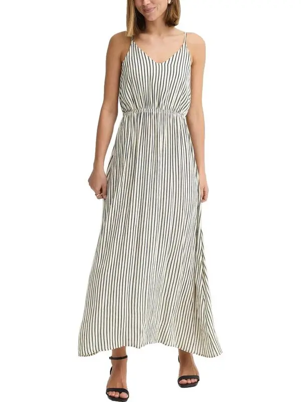 ICHI Stripe Maxi Dress With Open Back - Total Eclipse Stripe