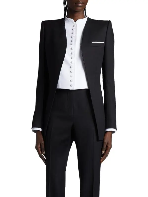 TOM FORD Sharp Shoulder Wool & Silk Panama Cutaway Jacket - Black