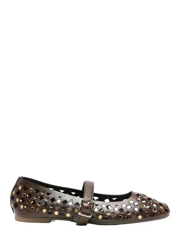 EXÈ Studded Laser-cut Ballet Flats With Buckle Fastening - Brown
