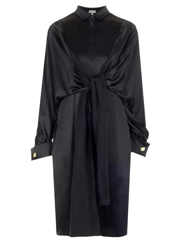 Loewe Knot-tie Midi Dress In Satin - Black