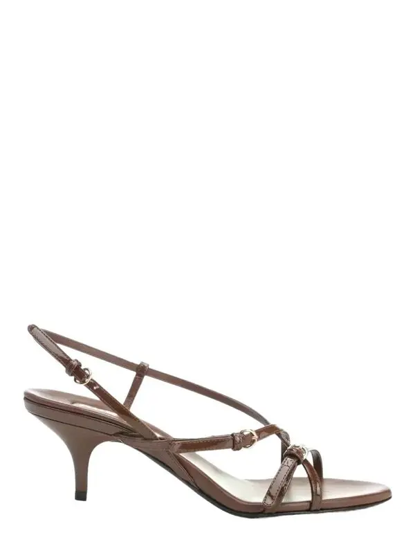 Miu Miu Patent Leather Buckle Detail Slingback Sandals - Brown