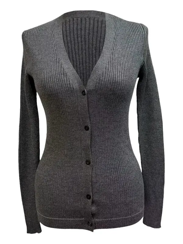 Prada Ribbed Knit V-neck Cardigan - Grey