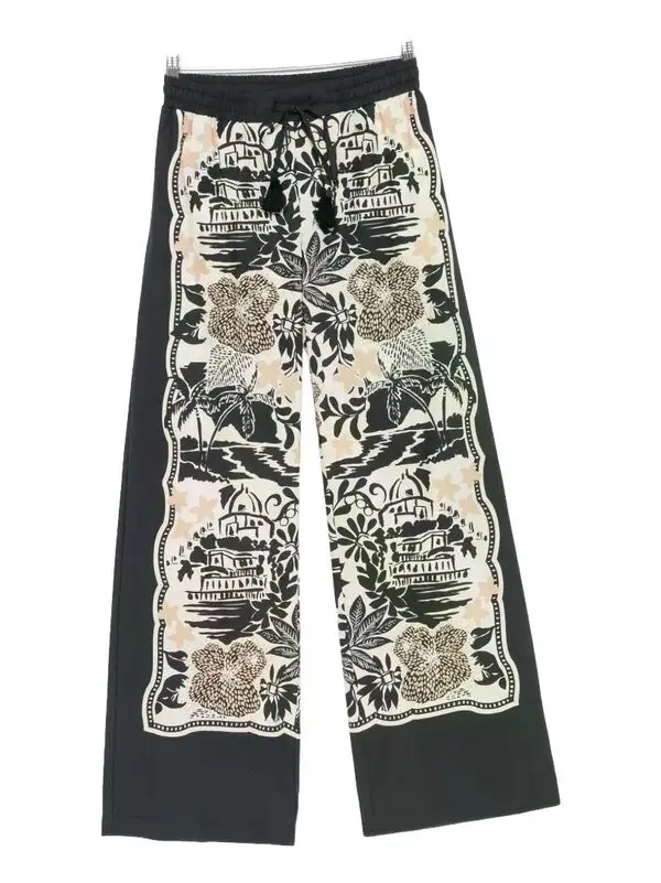ERMANNO FIRENZE Graphic Print Palazzo Trousers - Black
