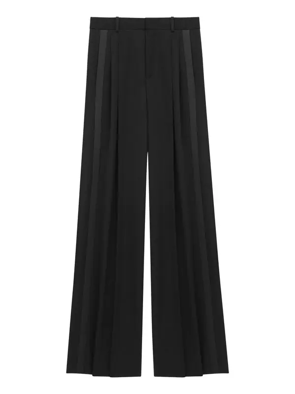 Saint Laurent Wide-leg Tuxedo Pants In Grain De Poudre - Black