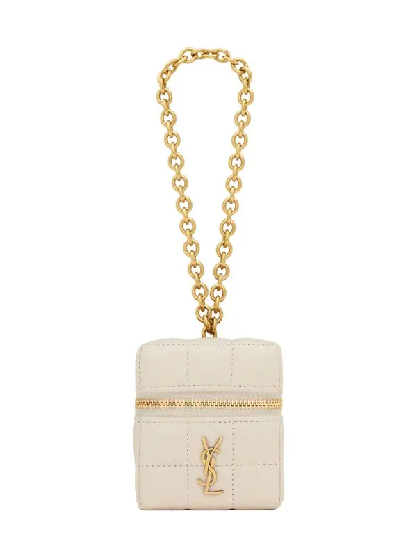 Saint Laurent Cassandre Matelassé Carré Mini Cube Wristlet In Lambskin - White