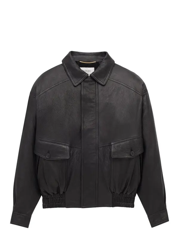 Saint Laurent Bomber Jacket In Lambskin Leather - Noir