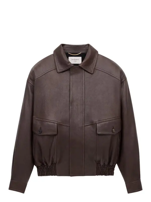 Saint Laurent Bomber Jacket In Bubbled Lambskin - Brun Sepia