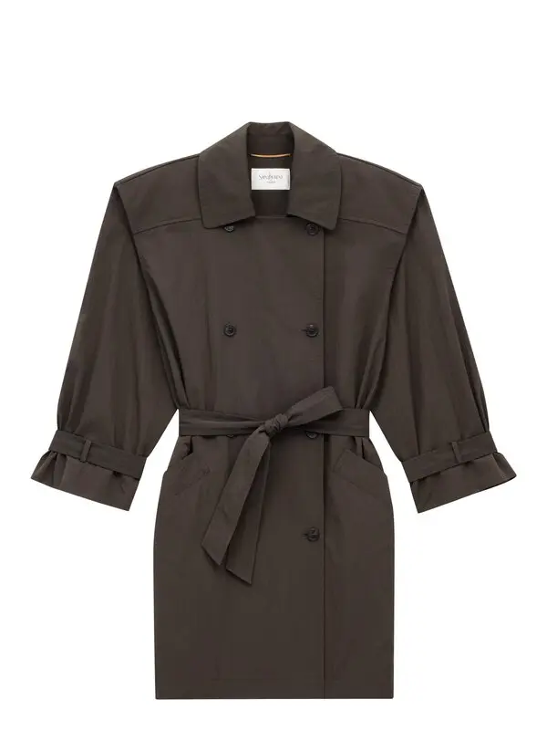 Saint Laurent Crinkled Nylon Trench Coat - Marron