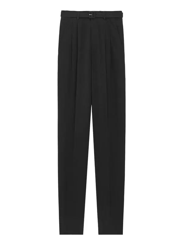Saint Laurent Slim Fit Cotton Poplin Belted Pants - Noir