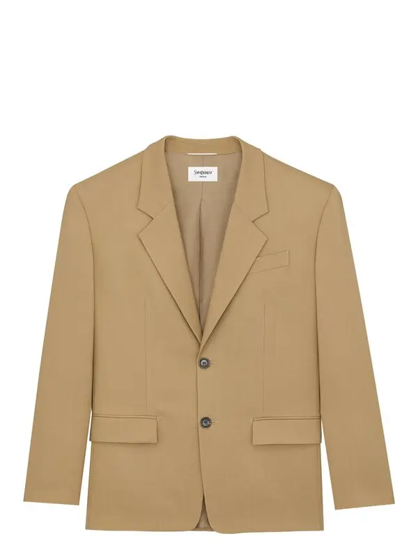 Saint Laurent Single-breasted Jacket In Wool And Mohair - Beige Fonce