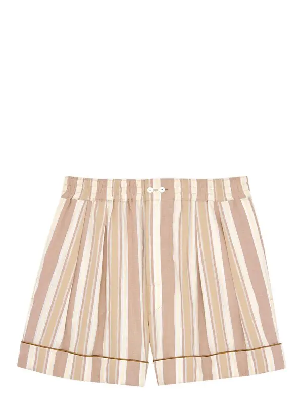 Saint Laurent Striped Cotton Pajama Shorts - Praline