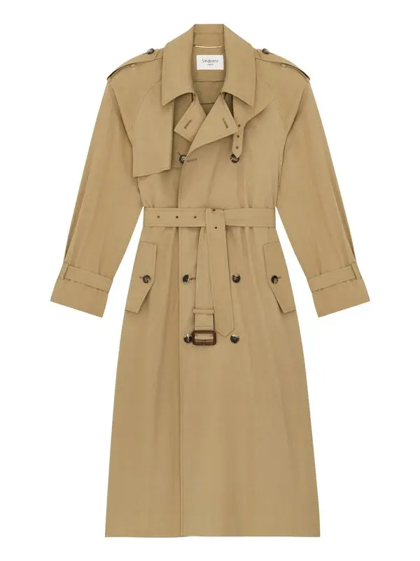 Saint Laurent Trench Coat In Water-repellent Cotton And Silk - Beige
